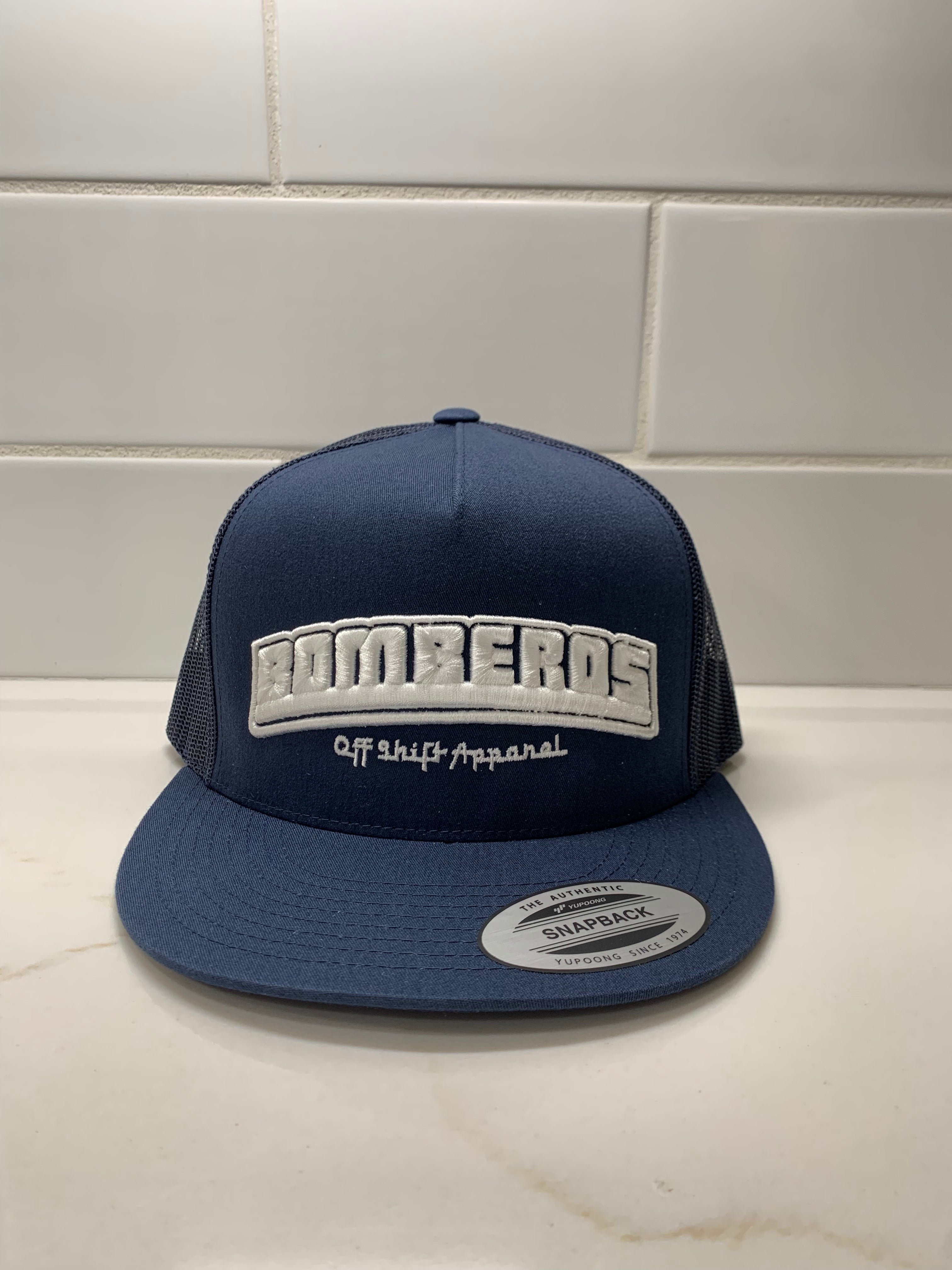 Navy and White Bomberos Trucker Hat – Off Shift Apparel